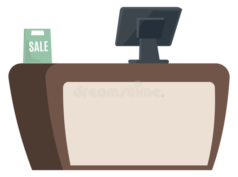 Cashier On Counter With Monitor Computer Vector Stock Vector ...