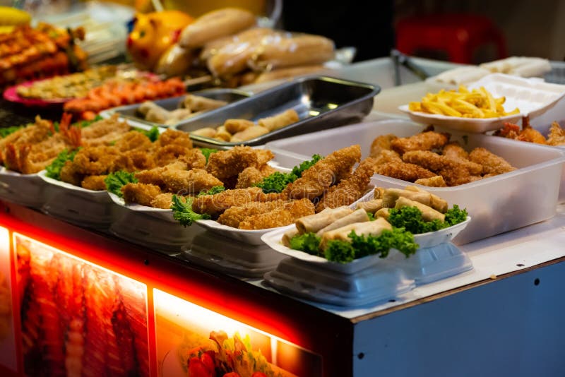 Counter with Fried Street Food Stock Photo - Image of rustic, malaysia ...