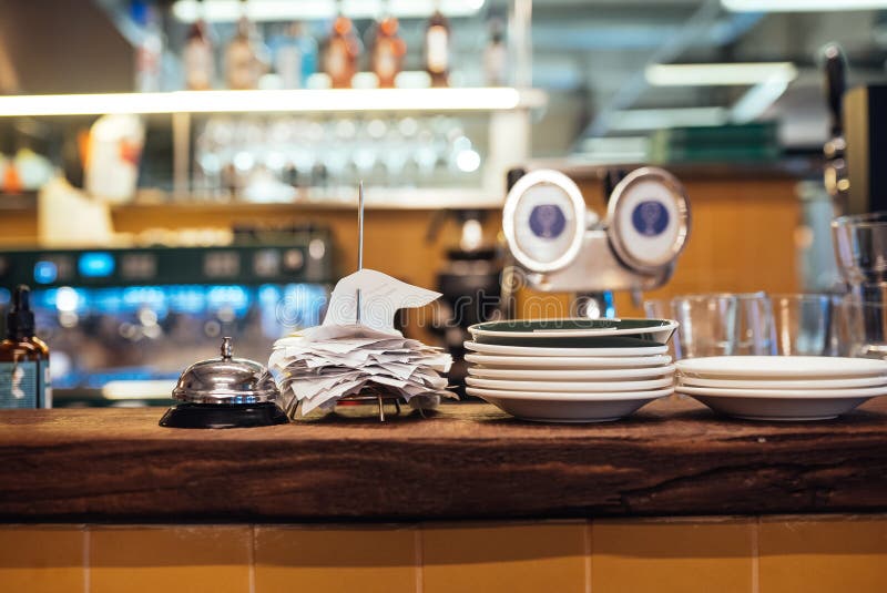 Counter with Orders in a Cafe, Blurred Background Stock Photo - Image ...