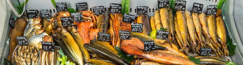 Smoked fish in market stock photo. Image of appetizing - 105231730