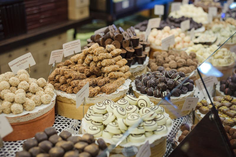 Counter of the Store with Handmade Chocolate Stock Image - Image of ...