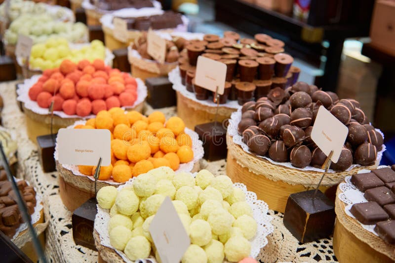 Counter with Sweets in the Store Stock Image - Image of closeup, pile ...
