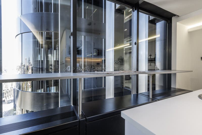 Counter Table Inside an Office with Good Views of the City Stock Image ...