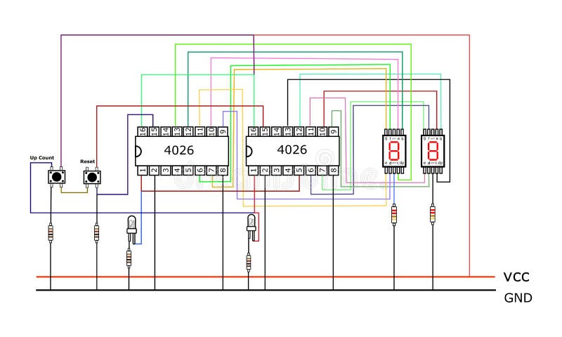 Counter Up Circuit Using Ic 4026 and Button Reset Diagram Sheet Stock ...