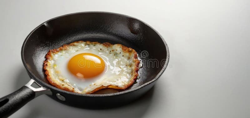 Counter View of a Frying Pan with a Fried Egg on a Light Background ...