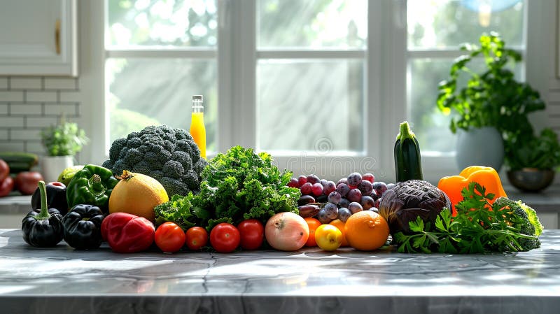 Fresh Produce on Kitchen Countertop Stock Illustration - Illustration ...