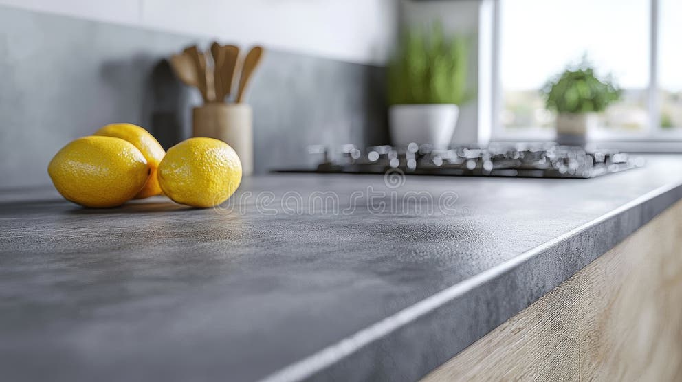 A Countertop with a Lemon on it and a Spoon Next To it Stock Photo ...