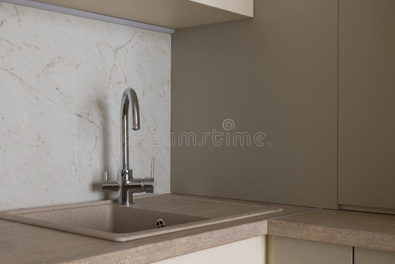 Countertop Sink in the Kitchen in a Modern Interior Stock Photo - Image ...