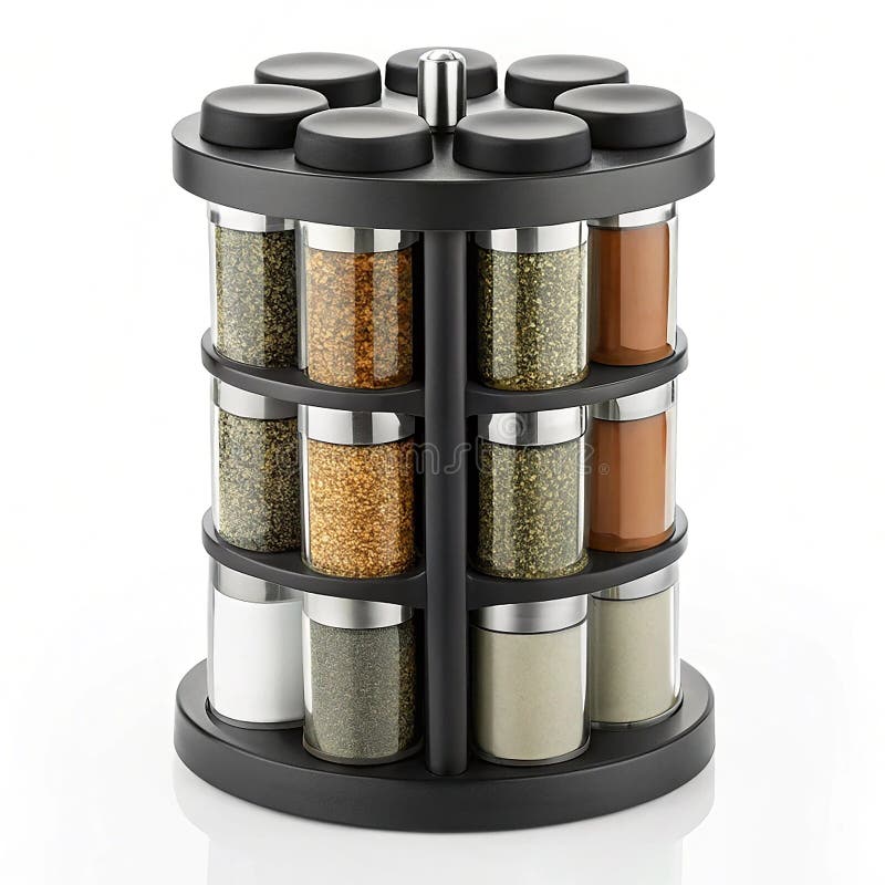 Countertop Spice Rack with Rotating Design on White Background Stock ...