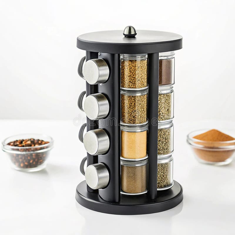 Countertop Spice Rack with Rotating Design on White Background Stock ...