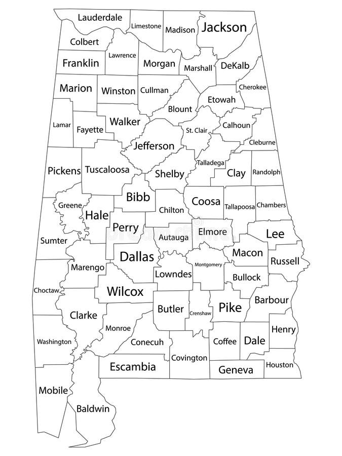Counties Map of US State of Alabama Stock Vector - Illustration of ...