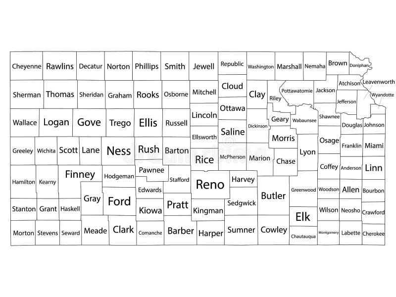 Counties Map of US State of Kansas Stock Vector - Illustration of state ...