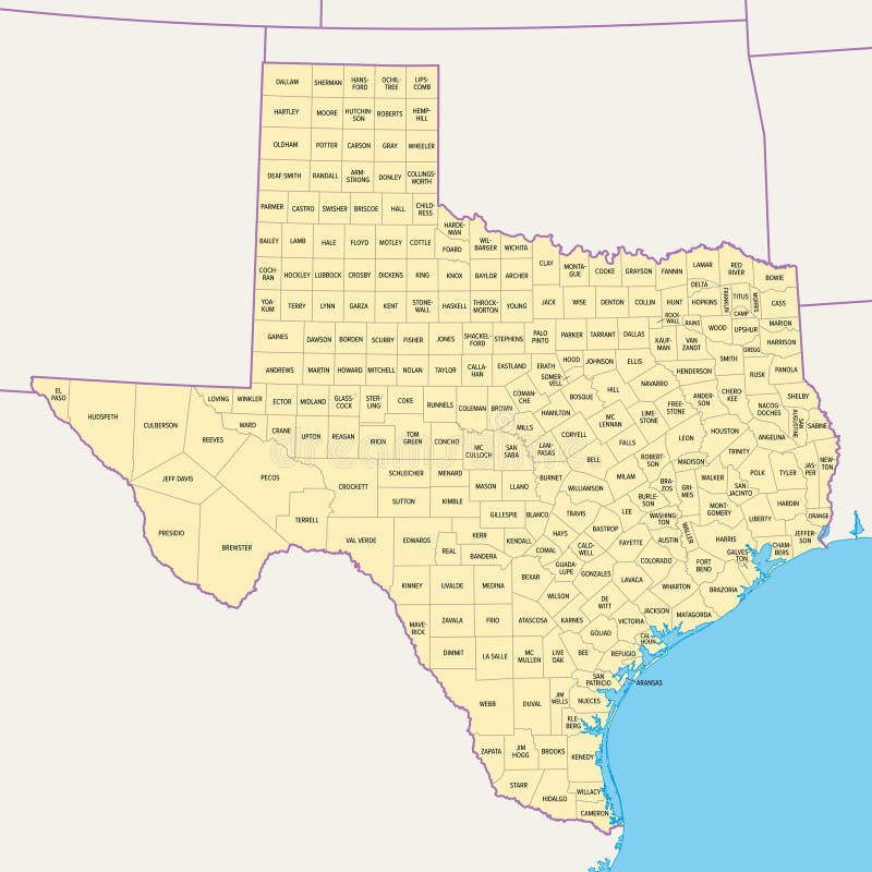 Texas, U.S. State, Subdivided into 254 Counties, Political Map Stock ...