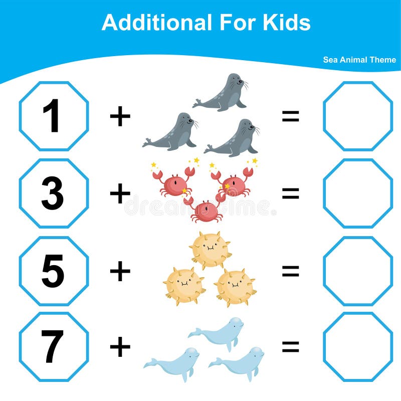 Addition Worksheet for Kids Stock Vector - Illustration of printing ...