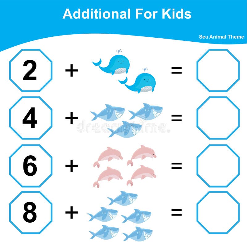 Addition Worksheet for Kids Stock Vector - Illustration of counting ...