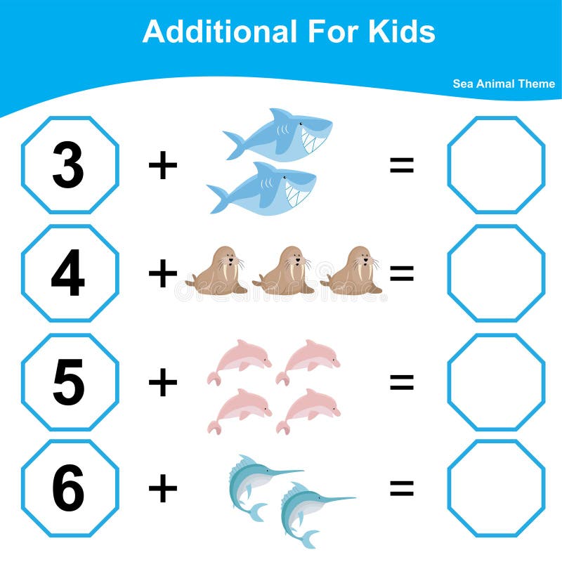 Addition Worksheet for Kids Stock Vector - Illustration of additional ...
