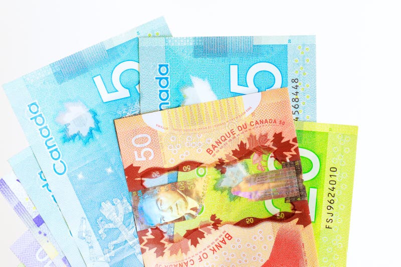 Counting Canadian Dollars in a Various Denominations Banknotes Cash ...