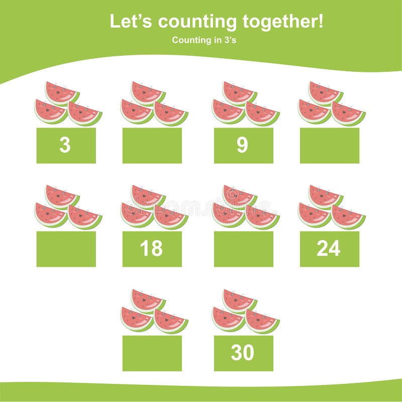 Counting in 3 S. Counting Watermelon for Children. Fruit Counting Math ...