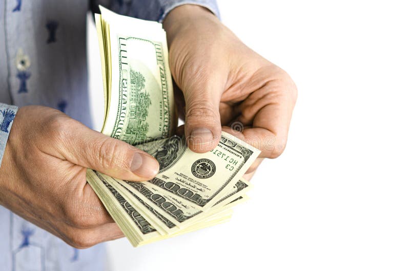 Counting Dollars by the Hands of a Man. Currency Exchange Stock Photo ...
