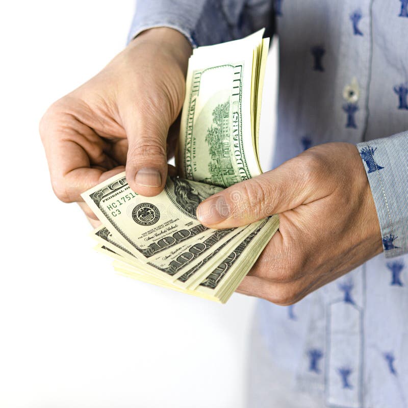 Counting Dollars by the Hands of a Man. Currency Exchange Stock Image ...