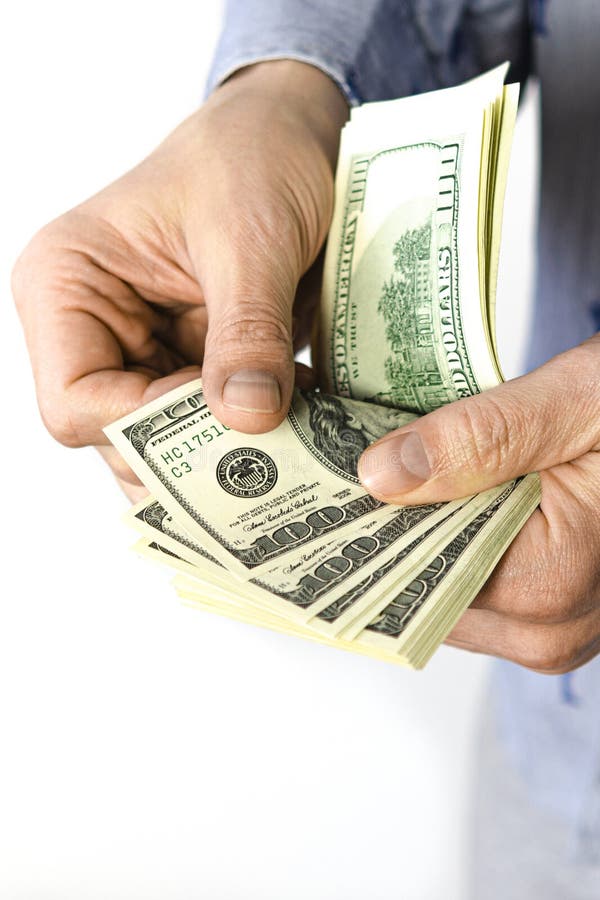 Counting Dollars by the Hands of a Man. Currency Exchange Stock Photo ...