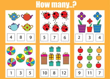 Counting Educational Children Game. How Many Objects Task Stock Vector ...