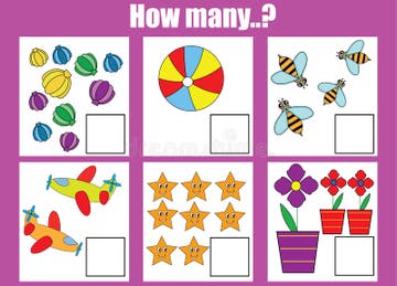 Counting Educational Children Game. How Many Objects Task Stock Vector ...