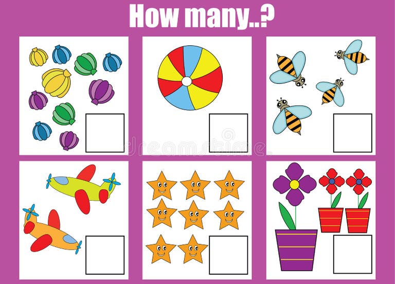 Counting Educational Children Game. How Many Objects Task Stock Vector ...