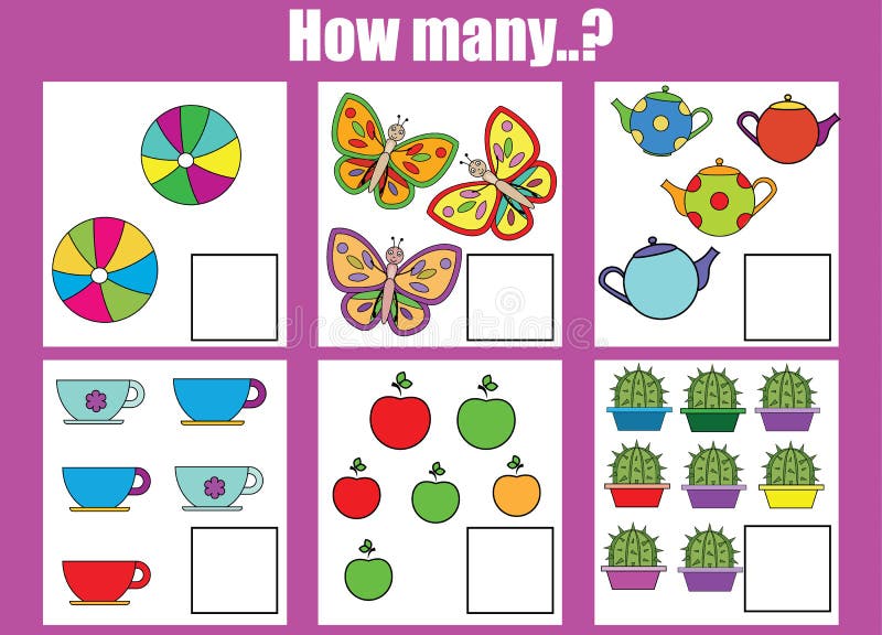 Counting Educational Children Game. How Many Objects Task Stock Vector ...