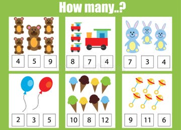 Counting Educational Children Game, Kids Activity Worksheet. How Many ...