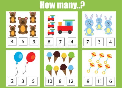 Counting Educational Children Game, Kids Activity Worksheet. How Many ...