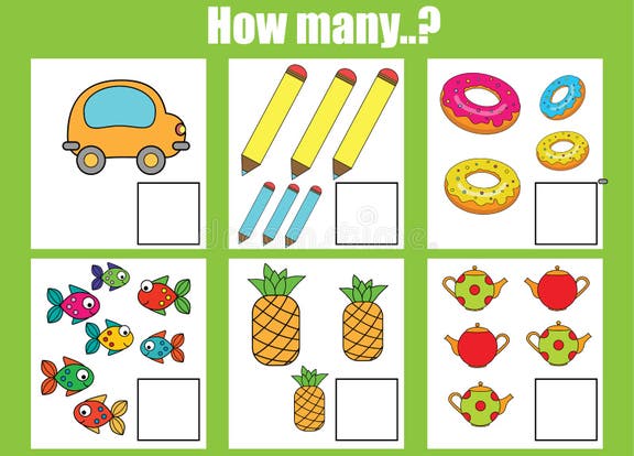 Counting Educational Children Game, Kids Activity Worksheet. How Many ...