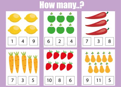 Counting Educational Children Game, Kids Activity Worksheet. How Many ...