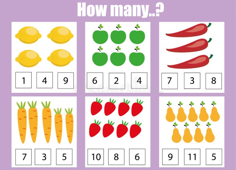 Counting Educational Children Game, Kids Activity Worksheet. How Many ...