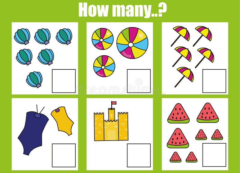 Counting Educational Children Game. How Many Objects Task Stock Vector ...