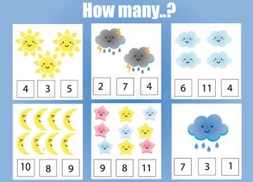 Counting Educational Children Game, Kids Activity Worksheet. How Many ...