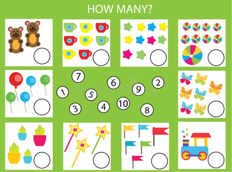 Counting Educational Children Game, Math Kids Activity. How Many ...