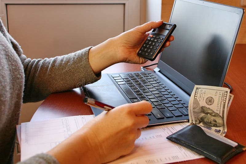 Counting Finance Using a Computer Stock Image - Image of hand ...