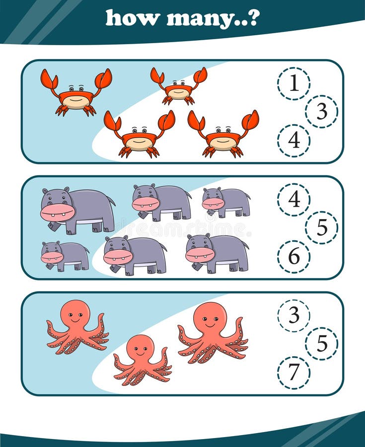 Worksheets for Children Counting Animals Vector Stock Vector ...