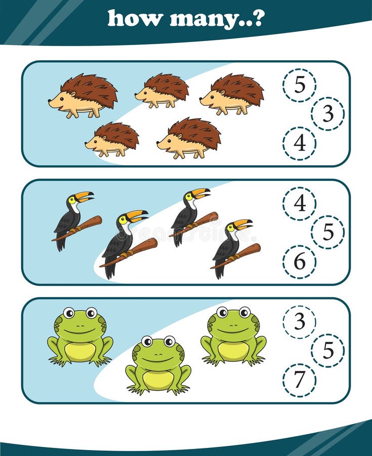 Worksheets for Children Counting Animals Vector Stock Vector ...