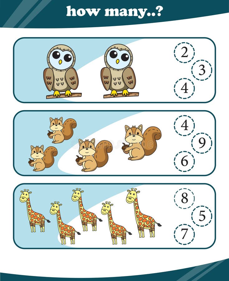 Worksheets for Children Counting Animals Vector Stock Illustration ...