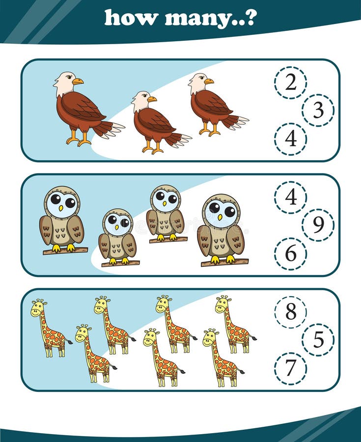 Worksheets for Children Counting Animals Vector Stock Illustration ...