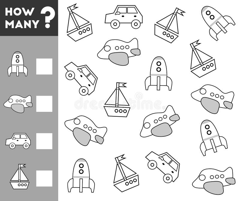Counting Game for Children. Count How Many Transport Objects Stock ...