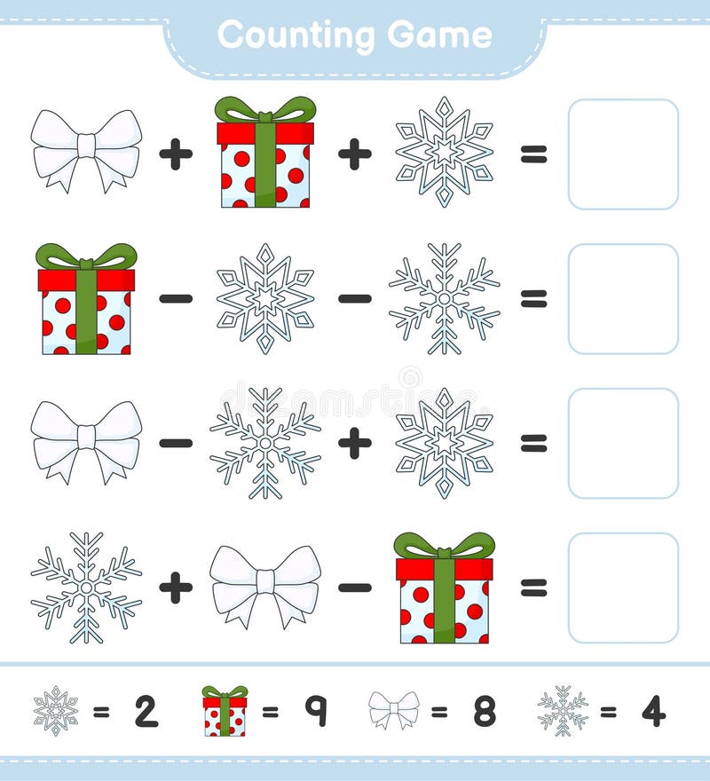 Counting Game, Count the Number of Ribbon, Snowflake, Gift Box and ...