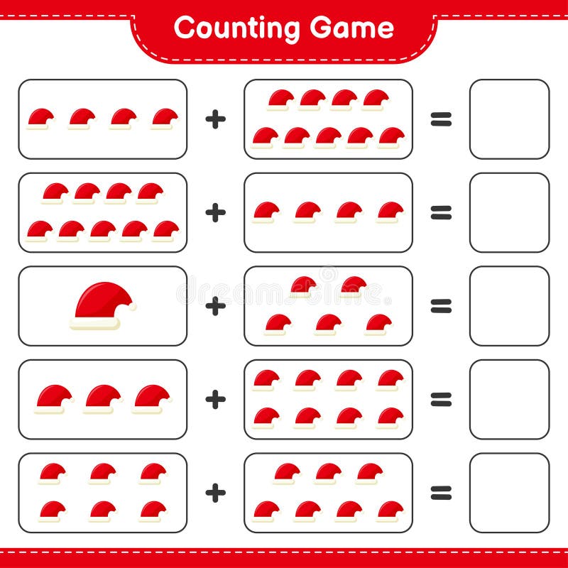 Counting Game, Count the Number of Santa Hats and Write the Result ...