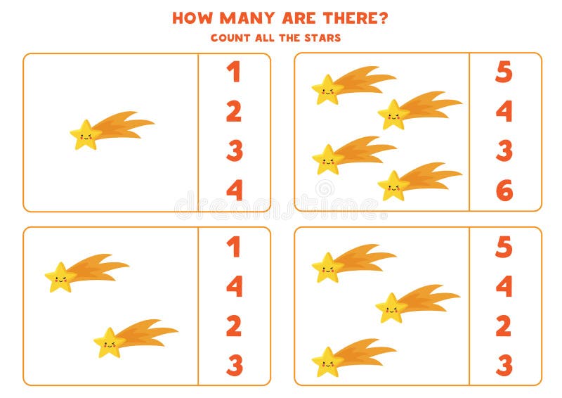 Counting Game with Cute Cartoon Falling Star. Math Worksheet. Stock ...