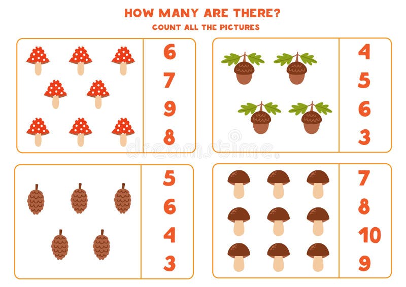 Counting Game with Cute Forest Elements. Educational Worksheet Stock ...