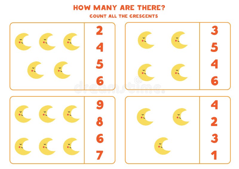 Counting Game with Cute Moon. Math Worksheet. Stock Vector ...
