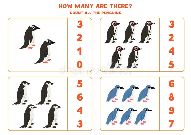 Count All Penguins and Circle the Correct Answers. Stock Vector ...