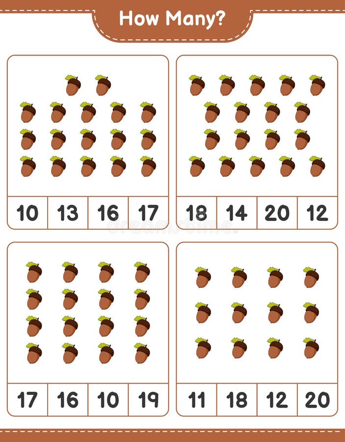 Counting Game, How Many Acorn. Educational Children Game, Printable ...